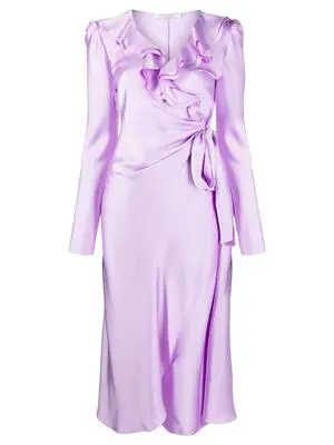 PHILOSOPHY DI LORENZO SERAFINI Philosophy Di Lorenzo Serafini Lilac Purple High-Shine Ruffle V-Neck Midi Dress