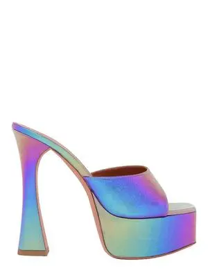 Amina Muaddi Dalida Metallic Platform Sandals - Unicorn