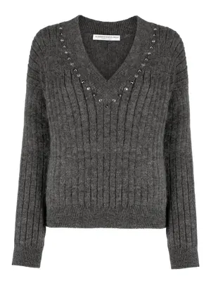 Alessandra Rich Stud-embellished Ribbed-knit Jumper - Grey