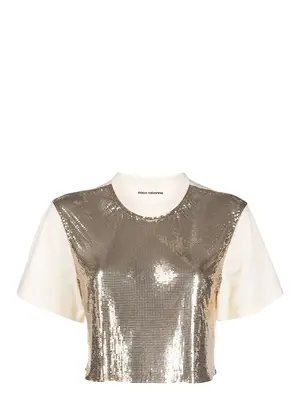 Rabanne Chainmail-panel Cropped T-shirt - Gold