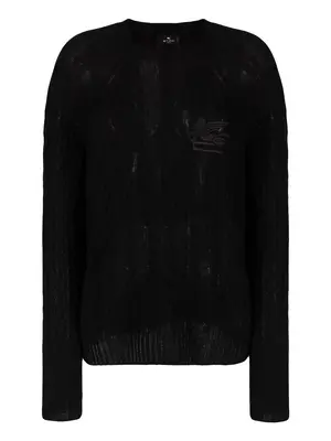 Etro Logo-embroidered Cable-knit Jumper - Black