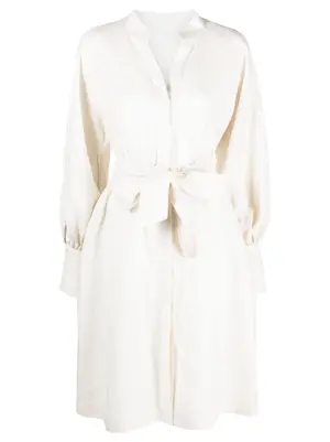 Eleventy Belted Linen Dress - Neutrals