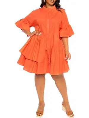 BUXOM COUTURE Flutter Sleeve Shift Dress - Apricot