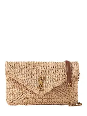 Saint Laurent Cassandre Raffia Shoulder Bag - Brown