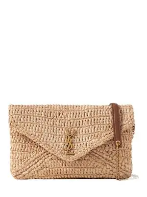 Saint Laurent Cassandre Raffia Shoulder Bag Light Brown