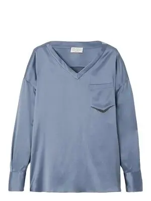 Brunello Cucinelli Stretch-silk Satin Top - Blue