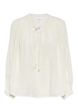 Velvet By Graham & Spencer Tie-neck Cotton Blouse - White
