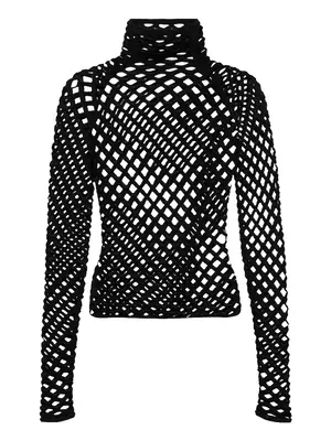 Alaïa Open-knit Turtleneck Top - Black