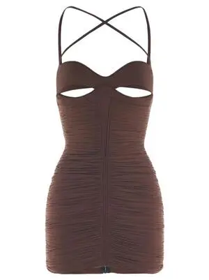 MUGLER Ruched Mini Dress - Chocolate