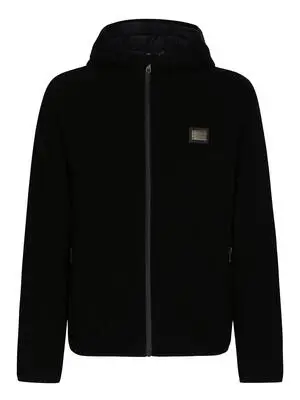 Dolce & Gabbana Hooded Jersey Jacket With Logo Tag - Black