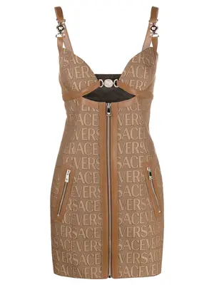 Versace Allover Jacquard Mini Dress - Neutrals