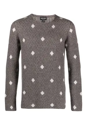 Giorgio Armani Diamond-jacquard Crew-neck Jumper - Brown