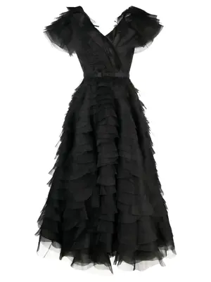 ANA RADU Tie-up Ruffled Maxi Dress - Black