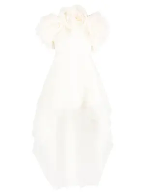 ANA RADU Floral-appliqué Organza Layered Dress - White