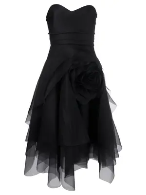ANA RADU Floral-appliqué Organza Midi Dress - Black