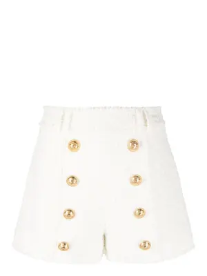 Balmain Button-embellished Tweed Shorts - White