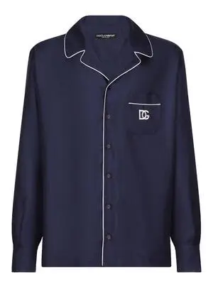 Dolce & Gabbana Dg Essentials Logo-patch Silk Shirt - Blue