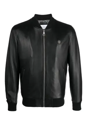 Philipp Plein Leather Bomber Jacket - Black