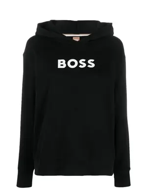BOSS Logo-print Organic Cotton Hoodie - Black