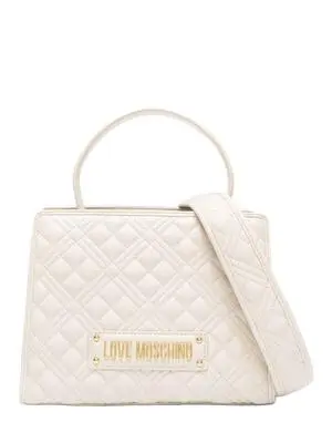 Moschino Quilted Tote Bag With Logo Lettering - Neutrals