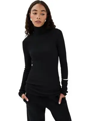 Tibi Feather Weight Ribbed Turtleneck Pullover - Black