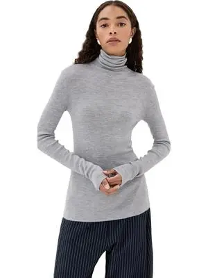 Tibi Feather Weight Ribbed Turtleneck Pullover - Heather Grey