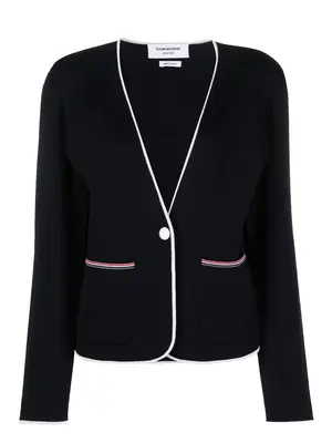 Thom Browne Contrasting-trim Collarless Jacket - Blue