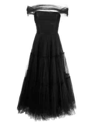 ANA RADU Off-shoulder Tulle Maxi Dress - Black