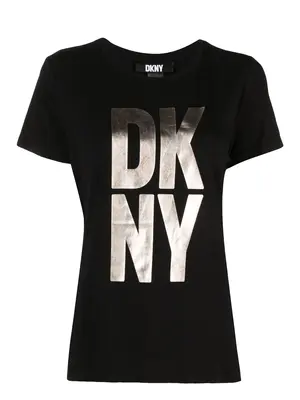 Dkny Metallic-finish Logo T-shirt - Black