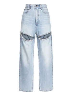 AREA Crystal-embellished Straight-leg Jeans - Blue