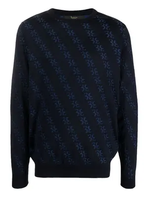 BILLIONAIRE Monogram-jacquard Knitted Jumper - Blue