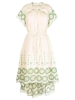 Zimmermann Raie Embroidered Midi Dress - Neutrals