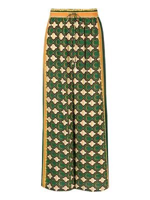 Camilla Printed Silk Palazzo Trousers - Green
