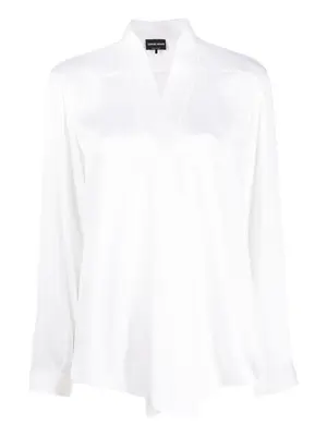 Giorgio Armani V-neck Silk Shirt - White