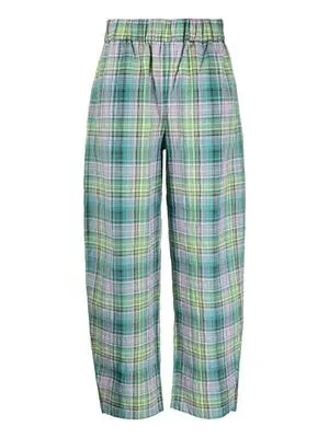 GANNI Check-pattern Seersucker Pants - Green