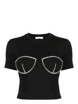 AREA Bustier-style Embellished T-shirt - Black