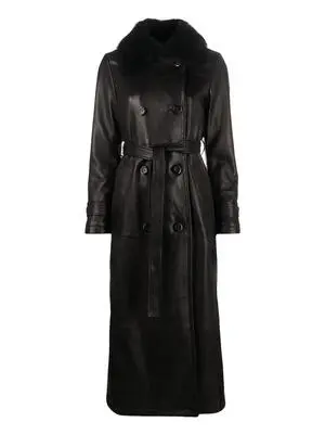 BLANCHA Shearling-collar Double-breasted Coat - Black
