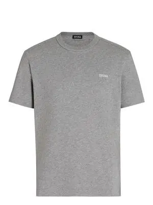 Zegna Logo-embroidered Cotton T-shirt - Grey