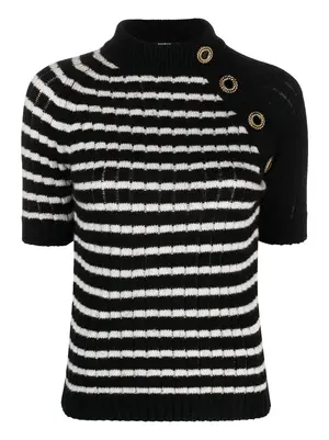 Balmain Striped Cashmere-blend Top - Black