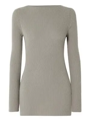 Rick Owens Cutout Ribbed Wool Top - Gray