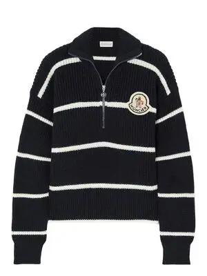 Moncler Appliquéd Striped Wool Sweater - Black