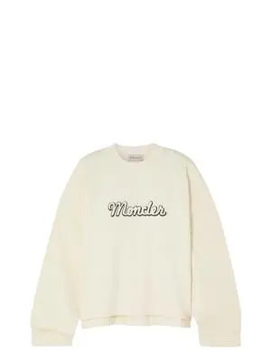 Moncler Flocked Cotton-blend Jersey Sweatshirt - White