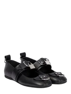 JW Anderson Lock Leather Ballet Flats - Black