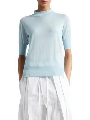 JIL SANDER Jil Sander Seamless Short Sleeve Sweater 456 Blue Haze