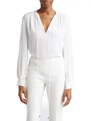 Michael Kors Split-neck Silk Blouse - Optic White