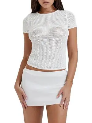 House Of Cb Yves Open Stitch Short Sleeve Top - White