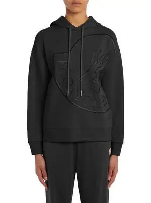 Moncler Oversized Embroidered Logo Hoodie - Black