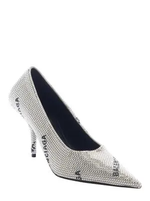 Balenciaga Square Knife Crystal Embellished Pointed Toe Pumps - Crystal/black