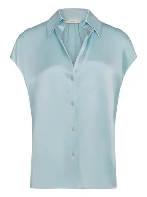 Vince Vince Cap-Sleeve Silk Blouse Celeste