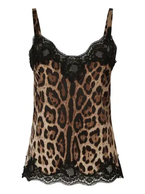 Dolce & Gabbana Leopard-print Camisole With Lace Detailing - Brown